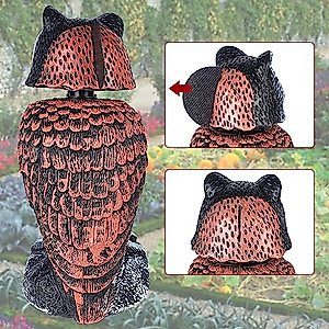 Hausse 2 Pack Fake Owl Decoy Bird Scarecrow Sculpture, Rotating Head Plastic Owl Bird Deterrents, Nature Enemy Horned Pest Repellent for Outdoor Garden Yard