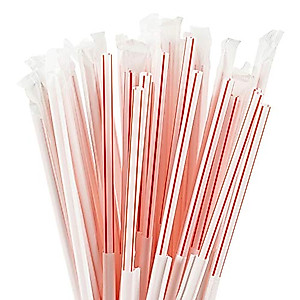 DuraHome Striped Plastic Straws Individually Wrapped White and Red 1000 Pack - 8 inch Drinking Straw, BPA Free Restaurant Style Disposable Straight Straws 0.24" Wide, Bulk Set