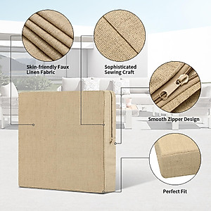 OutdoorLines Faux Linen Outdoor Cushion Covers Replacement 24"x24"x4", Waterproof Patio Cushion Cover for Outdoor Furniture, Outdoor Seat Cushion Covers for Patio, Garden (Set of 4, Camel, Cover Only)