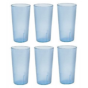 20 Ounce Restaurant Tumbler Beverage Cup, Stackable Cups, Break Resistant Commmerical Plastic, Set of Six - Blue