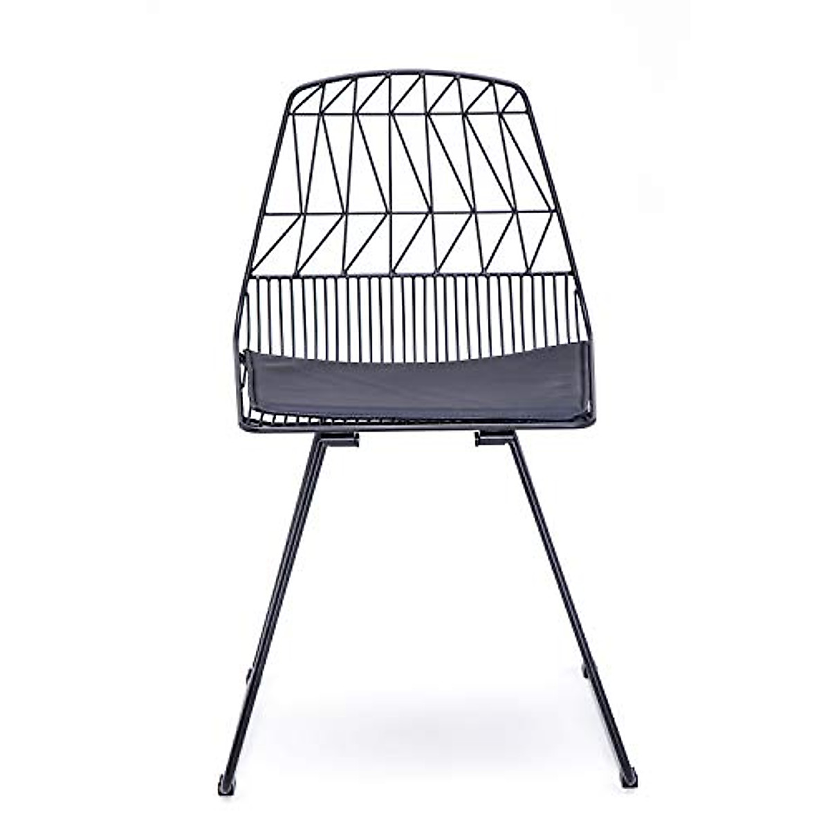 AC Pacific Metal Dining Chairs with Faux Leather Seat Pad, Modern Stackable Indoor Outdoor Stool for Kitchen, Patio, Bistro and Bar, Set of 2, Matte Black