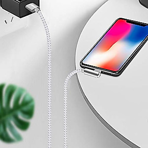 Quickeep Lightning Cable 10ft 90 Degree iPhone Charger 3 Pack Right Angle iPhone Charging Cable Durable Nylon Braided Sync Fast Charger Cord Compatible with iPhone 14/13/12/11/Xs/XR X/8/7 (Silver)