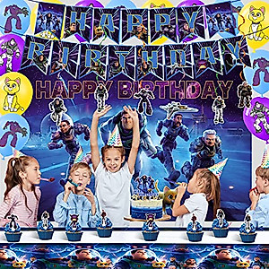 Birthday Party Supplies Decorations Include Backdrop, Happy Birthday Banner, Tableware Set, Tablecloth, Cake Toppers, Cupcake Toppers, Foil Balloons, Latex Balloons Set, Stickers Sets, Birthday Swirls