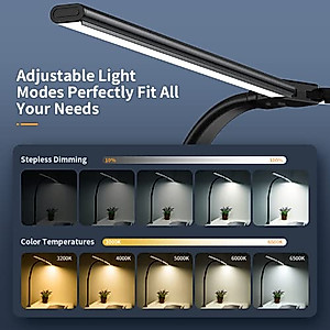 Kartols LED Desk Lamp, Double Head Architect Desk Lamp for Home Office, 31.5'' Modern Desk Light with Clamp, Stepless Dimming, 5 Color Modes, Timer, Eye Protection Office Lamp Touch Control
