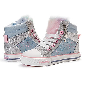 Weestep Girls Toddler/Little Kid Glitter Unicorn Bow Sneaker Shoe, Colorful Blue 2