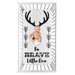 Sweet Jojo Designs Woodland Buffalo Plaid Boy Fitted Crib Sheet Baby or Toddler Bed Nursery Photo Op - Black and White Rustic Country Deer Lumberjack Arrow