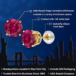 Gem Stone King 14K Yellow Gold Gemstone Birthstone Stud Earrings | Round 6MM | Gold Earrings for Women
