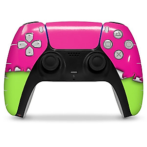 WraptorSkinz Skin Wrap compatible with Sony PS5 DualSense Controller Ripped Colors Hot Pink Neon Green (CONTROLLER NOT INCLUDED)