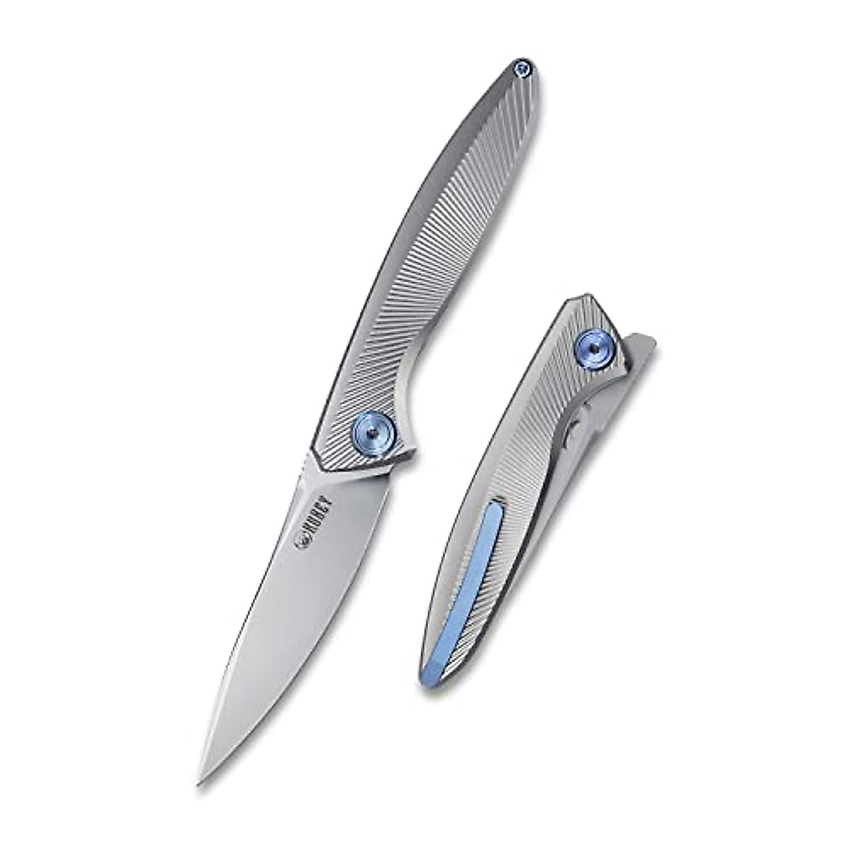 Kubey Pike KB2103 Small Pocket Knife with 2.87" 20CV Blade, Lightweight Parsons Bladeworks Designed Titanium Folding Knife for EDC Hiking Camping (Gray)