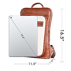 GUETES Leather Laptop Backpack, for Women and Men 15.6 inch Computer Backpack Travel Large Business Work College Daypack, Off White+ Brown