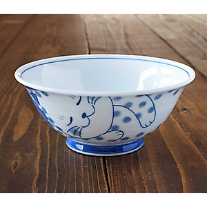 Japanese Cute Cat design 7.48 Inches Soup Ramen Noodle or Serving Bowl Buchi Bicolor
