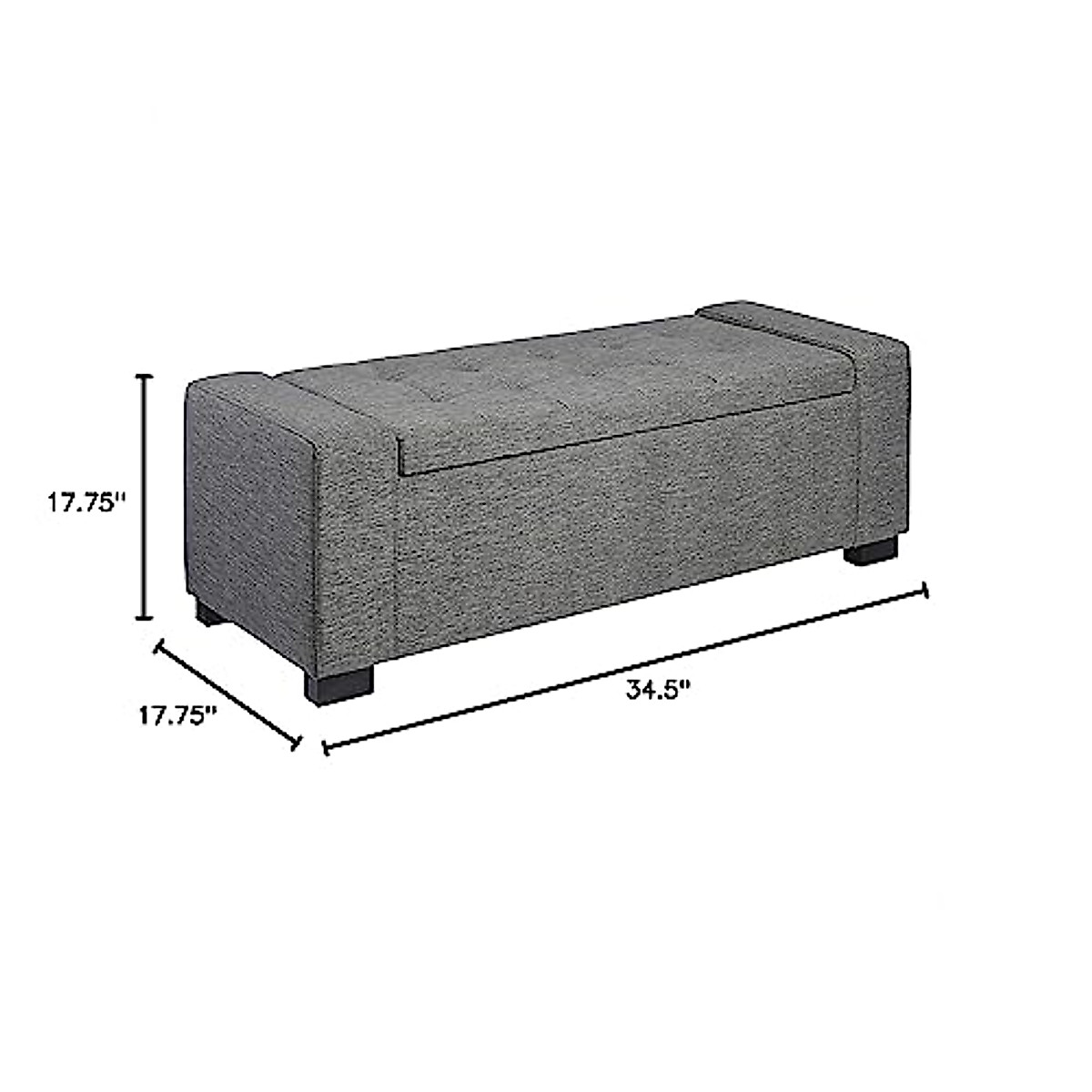Amazon Basics Rectangular Storage Ottoman Bench with Fabric Upholstery, Large - Anchor Grey