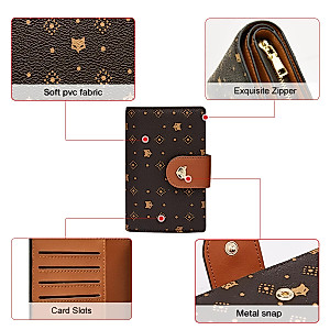 FOXLOVER Signature PVC Artificial Leather Wallets for Women Monogram RFID Blocking with Gift Box Packing Ladies Card Holder with Zipper Pocket Bifold Wallets Credit Card Cases(Brown)