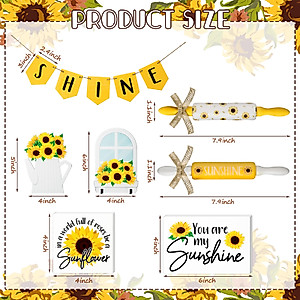 9 Pcs Summer Tiered Tray Decor Farmhouse Wood Tiered Tray Decor Mini Coffee Mug Bead Garland Banner for Home Decor (Sunflower Style)