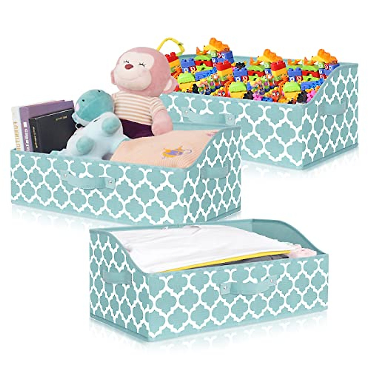 Homyfort Closet Storage Bins, Fabric Organizer Baskets with Handles, Trapezoid Storage Boxes for Organizing, Organization Baskets for Shelf, Clothes, Toys, Baby, Office Supplies, Nursery, Cabinet, Books (3-Pack, Blue)