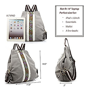 Goodhan Women Canvas Backpack Daypack Casual Shoulder Bag, Vintage Heavy-duty Anti-theft Travel Backpack, Light Grey
