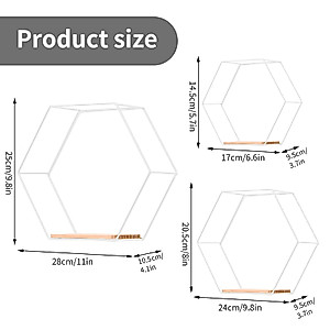 Wall Mounted Hexagonal Floating Shelves White Set of 3, Modern Metal White Shelves, Wood Partition Shelves for Wall Decor, Wall Shelves for Bedroom, Living Room, Kitchen, Office, Plants and Art