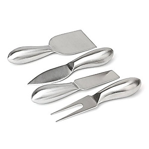 Tosnail 4 Pieces Stainless Steel Cheese Knife Set Cheese Slicer Cheese Cutter Flat Cheese Knife, Narrow Plane Knife, Spade Cheese Knife, Cheese Fork