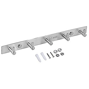 Coat Hook Rack Brushed Nickel - NHENY 13-Inch Towel＆Key Hook Hanger with 5 Hooks, Wall Mounted Hanger for Bedroom, Bathroom, Hallway, Garage, Garden, Office, Rust and Water Proof (304 Stainless Steel)