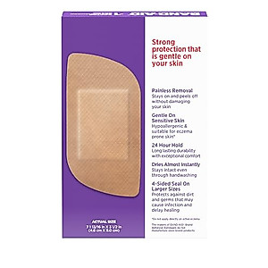 Band-Aid Brand Adhesive Bandages for Sensitive Skin, Hypoallergenic First Aid Bandages with Painless Removal, Stays on When Wet & Suitable for Eczema Prone Skin, Extra Large Size, 7 ct