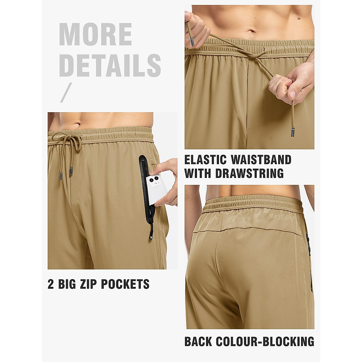 TBMPOY Men's Outdoor Lightweight Hiking Mountain Pants Running Active Jogger Pants Khaki XXL