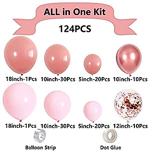 Oynearo Retro Pink Balloon Arch Garland Kit-124PCS Pink and Rose Gold Metallic Balloons for Wedding Bachelorette Anniversary Baby Shower Birthday Party Decorations Backdrop Decor