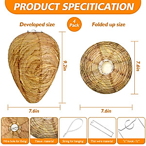 4Pack Fake Wasp Nest Decoy Outdoor Waterproof, Fake Hornet Nest Decoy Waterproof, Brown, TangBoo