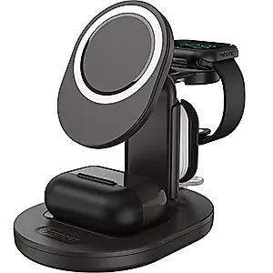 OtterBox Wireless 3 in 1 MagSafe Charging Stand, Strong Magnetic Alignment and Attachment with MagSafe, Sleek Multi-Devicie Charging Station for iPhone, AirPods and Apple Watch, Black