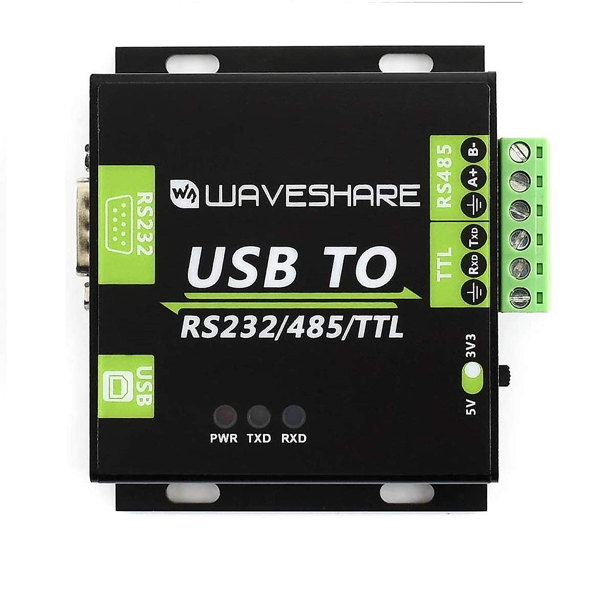 waveshare USB to RS232 / RS485 / TTL (UART) Industrial Isolated Converter with Original FT232RL Inside Aluminium Alloy Enclosure Power/ADI Magnetical Isolation,TVS Diode