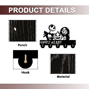 Christmas Nightmare Decor Key Holder for Wall - Jack Cartoon Sally Gothic Wall Decor Key Organizer with 5 Hooks - for Halloween Decor - Christmas Nightmare Gifts for Kids Girls