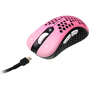 Gwolves Skoll Mini SK-S Sakura 50g Ultralight Weight Honeycomb Design Ergonomic Gaming Mouse with 3389 Sensor - PTFE Skates - 16,000DPI - Detachable Cable (Pink) (Small)