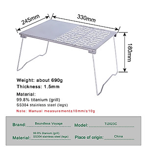 Boundless Voyage Titanium Folding Campfire Grill Portable Outdoor Camping Barbecue Grill Grate with Legs