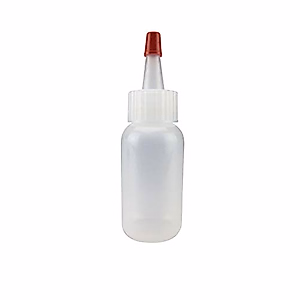 Hobbyland Squeeze Bottles, LDPE Plastic Bottles, Natural Boston Round Bottles, Yorker Spout Red Caps, Tips have .30 Hole (1oz, 20/410 Neck, 6 Bottles)