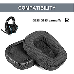 G933 Replacement Headset Earpads Ear Cushion Ear Cover Breathable Mesh Ear Pads Earmuff Repair Parts Compatible with Logitech G633/G933 Gaming Headphones(Black/Fabric)