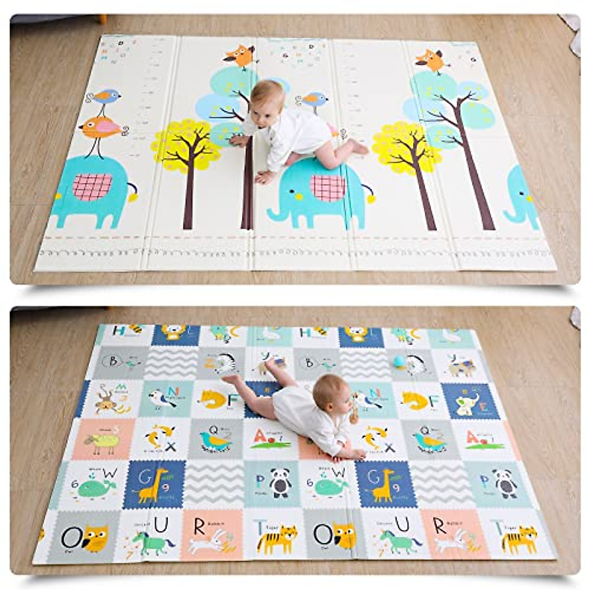 Baby Play Mat Foam Playmat for Baby Reversible Foldable Waterproof Soft Foam Extra Large Alphabet Baby Mat for Floor Playmat for Babies and Toddlers with Travel Carry Bag(79 x 59 x 0.4 in)