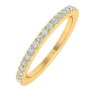 FINEROCK 1/2 Carat Prong Set Diamond Ladies Eternity Ring in 14K Yellow Gold (Ring Size 7) (I1-I2 Clarity)