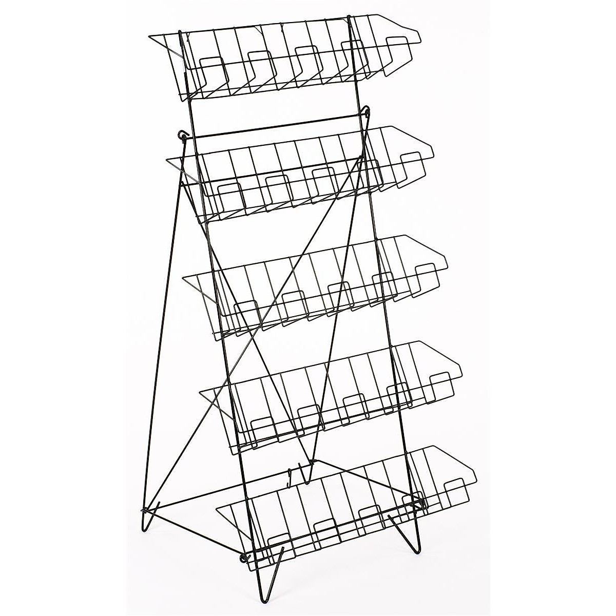 Set of Two - Display Rack for Books, DVDs, Greeting Cards, etc, 22-1/2 x 24 x 44-1/2 Inch, Gloss Black Wire, Floor-Standing Fixture, Sign Slot