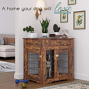 DOSSMBOLA 30'' Medium Dog Crate Furniture for Medium Small Dogs, Wooden Dog Kennel Dog Crate with Storage Drawer, End Table Dog Cage - Brown