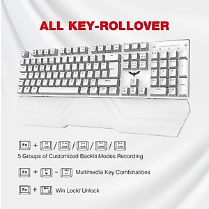 havit Wired RGB Mechanical Gaming Keyboard and Mouse Combo Set UK Layout, Blue Switch Mechanical Keyboard with Detachable Ergonomic Wrist Rest 4800Dots Per Inch Programmable Wired Mouse, White