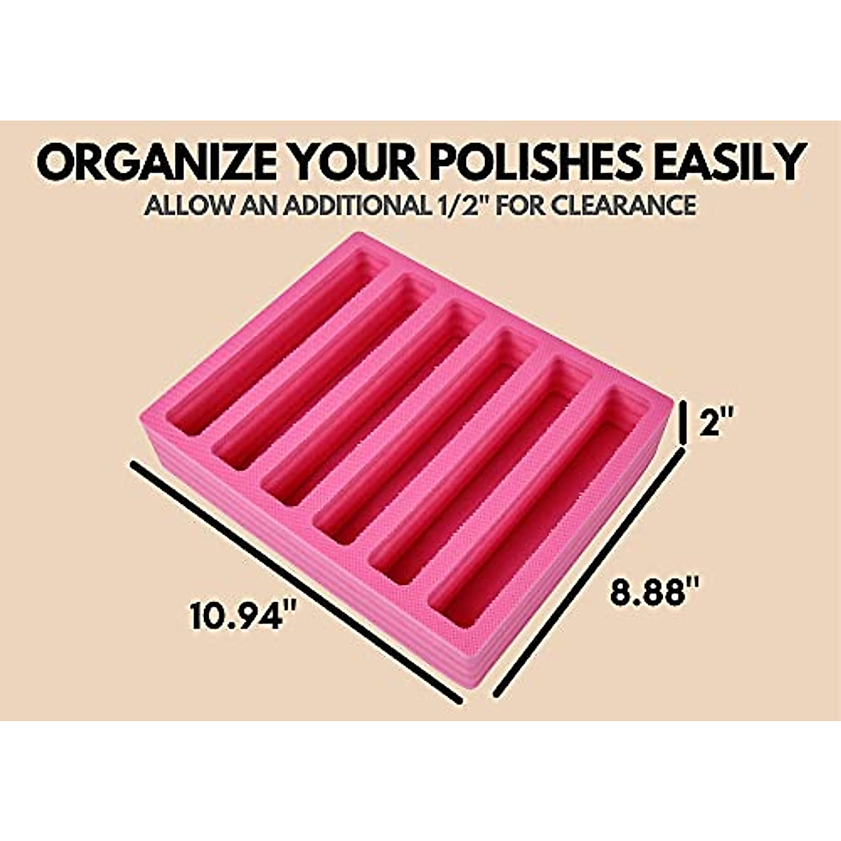 Polar Whale 2 Nail Polish Drawer Organizers Tray Durable Pink Foam Washable Waterproof Insert for Home Bathroom Bedroom Office 8.9 x 10.9 Each Holds up to 36