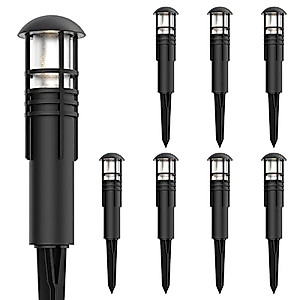 Malibu Aged Iron Collection LED Bollard Pathway Light Low Voltage Landscape Lighting Outdoor Bollard Lights for Lawn Patio Yard Walkway Driveway Pathway Garden Landscape, 8 Pack 8400-4320-08, Black