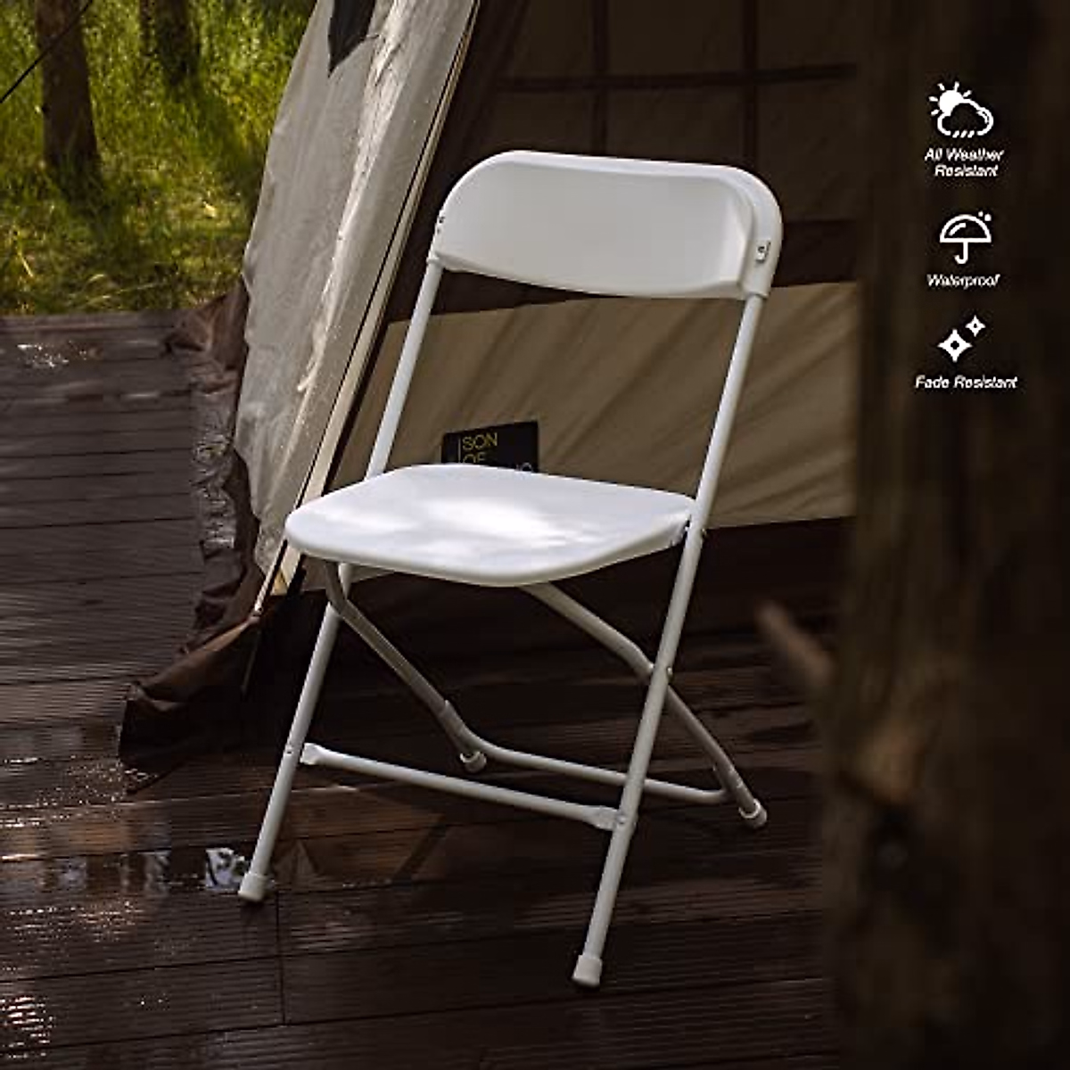 Allpop 10 Pack Plastic Folding Chair, 300lb Capacity, Portable Commercial Chair with Steel Frame for Home Office Wedding Party Indoor Outdoor Events, Stackable, White