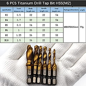 PERFACTOOL Combination Drill & Taps Bit Set, 1/4'' Hex Shank Spiral Countersink Drill Bits, for Metal, Plastic, Wood Drilling (6 Pack)