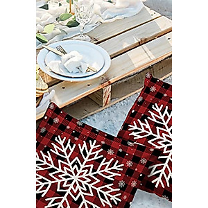 Outdoor Waterproof Throw Pillow Covers Set of 2,Christmas Snowflake Plaid Red Outdoor Pillow Covers Decorative Cushion Covers for Patio Funiture Garden,18 x 18 Inches,Winter Rustic Buffalo Checkered