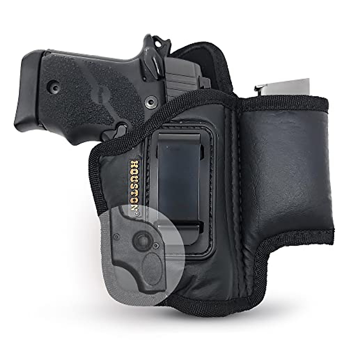 IWB Pistol Holster with Mag Pouch. Eco Leather Holsters for Glock 42/43 / 43X, SIG P365 / P938 W/Compact Laser w/Mag (Right). Universal Pistol Holster by Houston