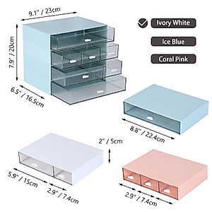 OSteed Desk Craft Organizer and Storage with 7 Flat Drawers, Stackable Plastic Desktop Accessories & Workspace Organizer for Office Stationary, Makeup Skincare, Sanitation Supplies, White