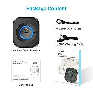 Friencity Bluetooth 5.3 Receiver for Speaker, Bluetooth Audio Receiver Adapter for Car Stereo Home Stereo Amp Wired Headphones, Hi-Fi Music Wireless AUX Adapter with 3.5mm RCA Jack, 20H Playtime