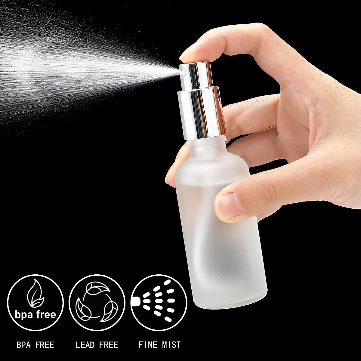 Bekith 16 Pack 50ml Glass Spray Bottles, Frosted Empty Perfume Atomizer, Refillable Fine Mist Spray for Essential Oils, Cleaning Products, Silver Sprayer