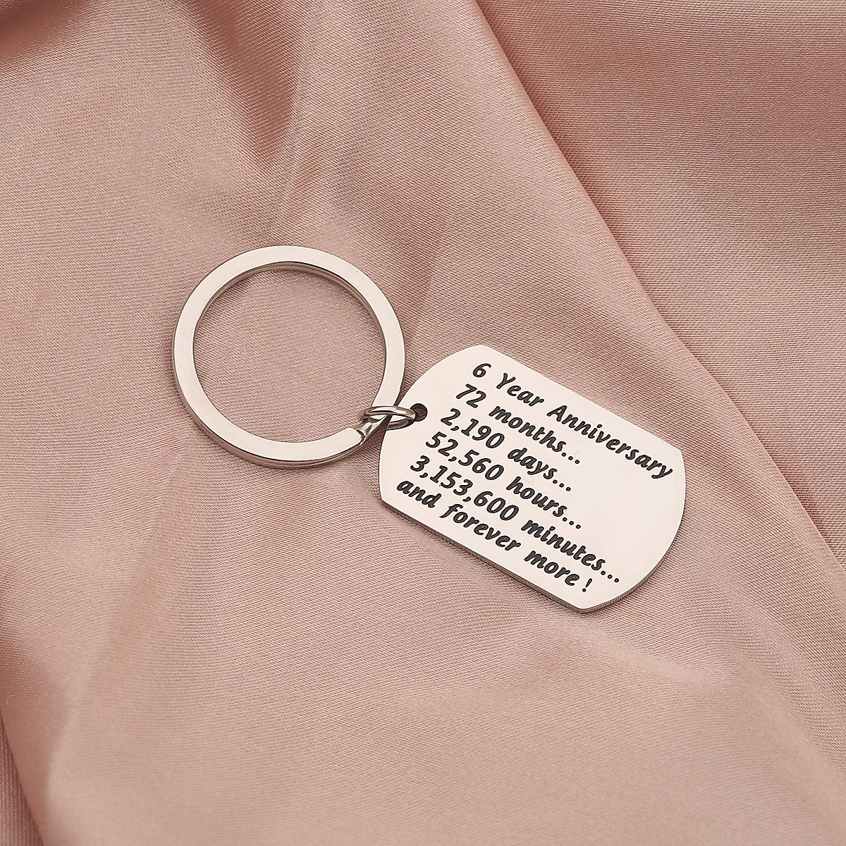 BEKECH Wedding Anniversary Keychain Happy 2rd 6th 7th Anniversary Keyring Gift Wedding Anniversary Keepsake for Him Her Anniversary Jewelry(silver 6year)