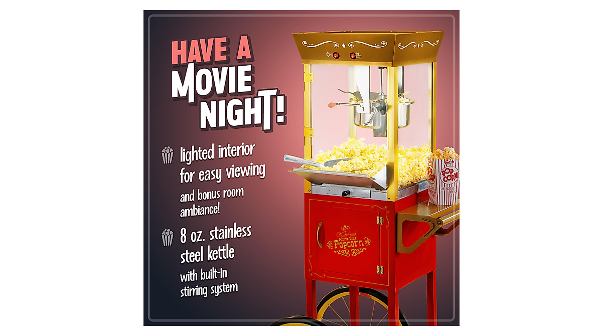 Nostalgia Popcorn Maker Machine - Vintage Theater Style Popcorn Cart
